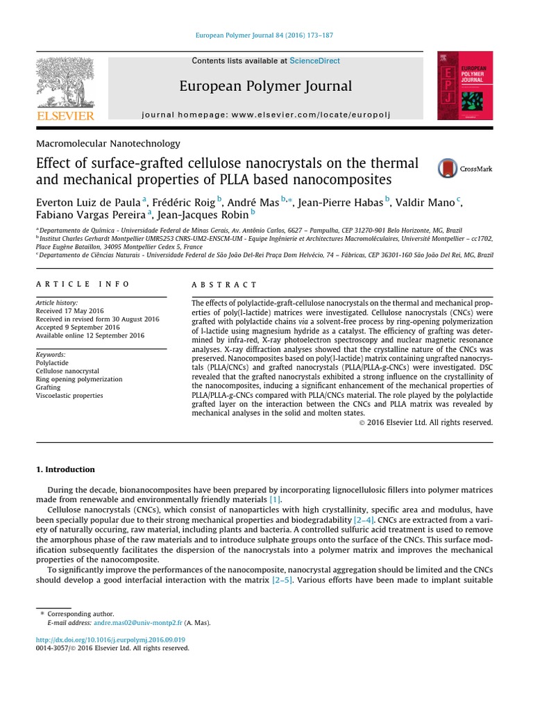 Effect of Surface-Grafted Cellulose Nanocrystals On The Thermal and Mechanical Properties of ...