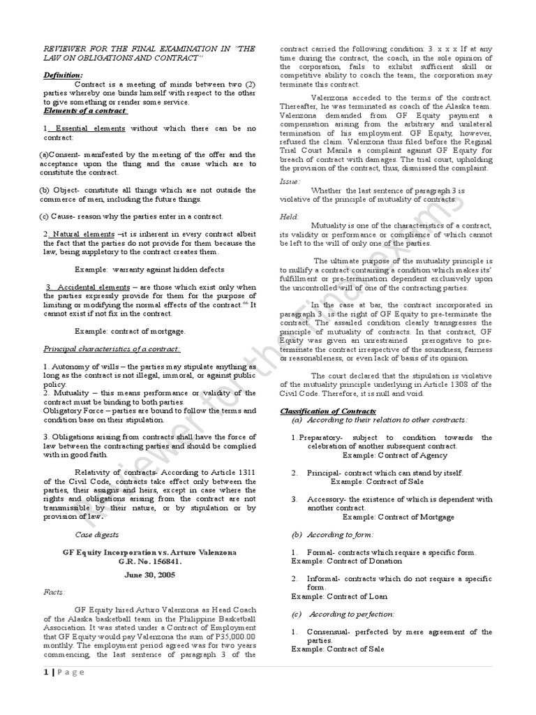 Oblicon Edited Reviewer | PDF | Offer And Acceptance | Annulment