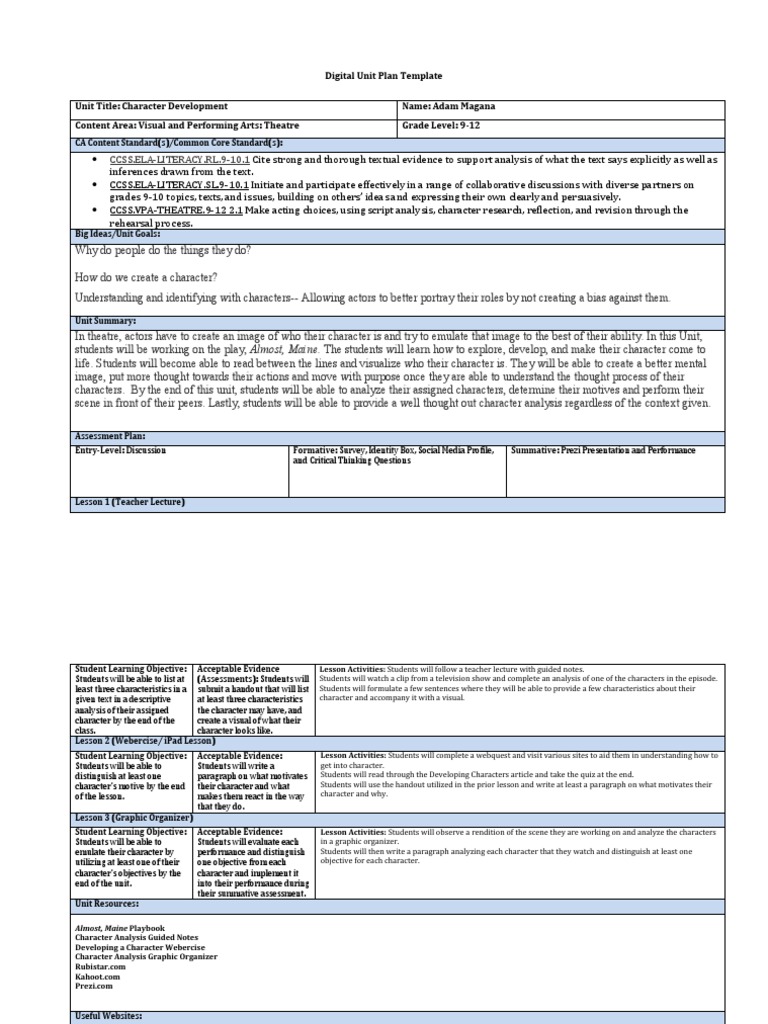 Digital Unit Plan Template Updated | PDF | Lecture | Educational Assessment