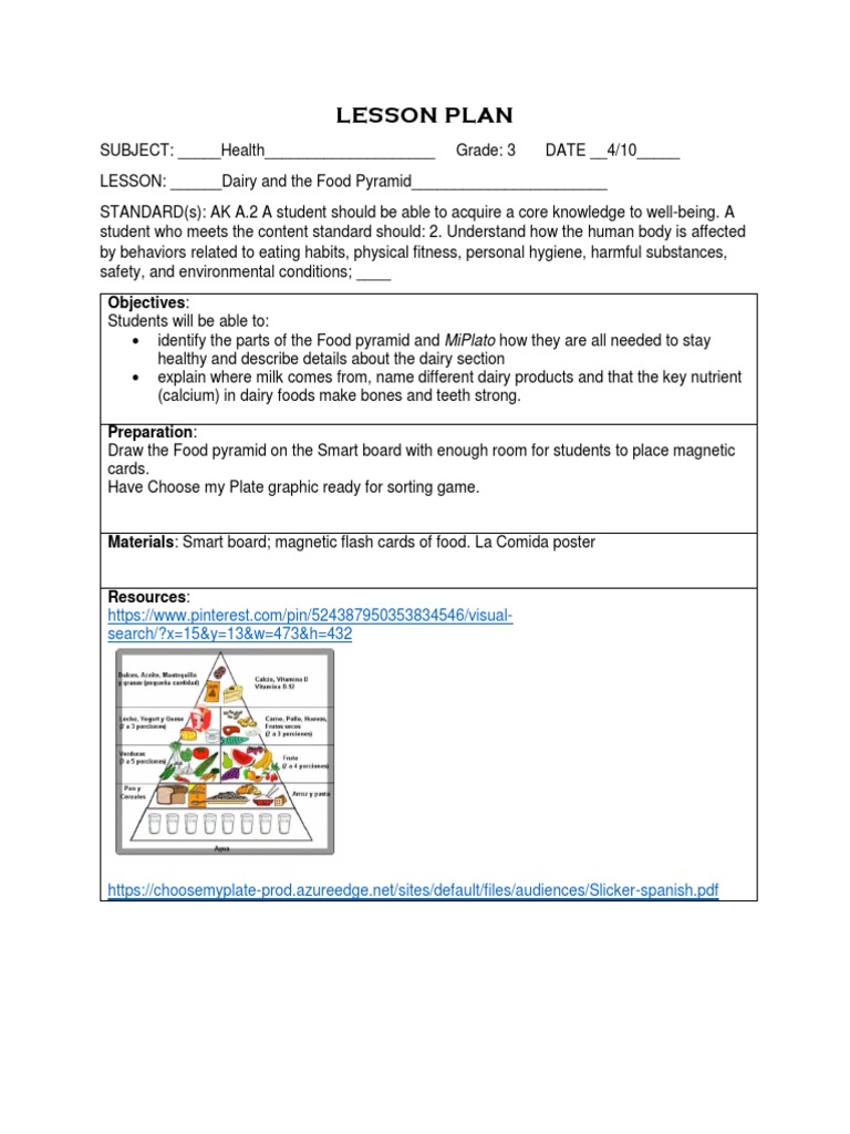 Lesson Plan-Health | PDF | Educational Assessment | Foods