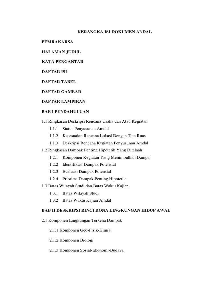 Kerangka Isi Dokumen Andal | PDF