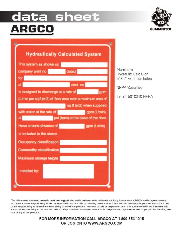 Hydraulic System Sign NFPA 5x7 TechData | PDF