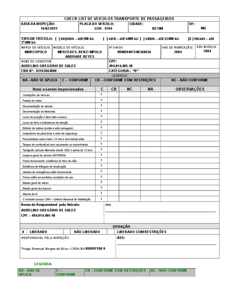 Check List de Veiculos Onibus | PDF | Carteira de Motorista ...