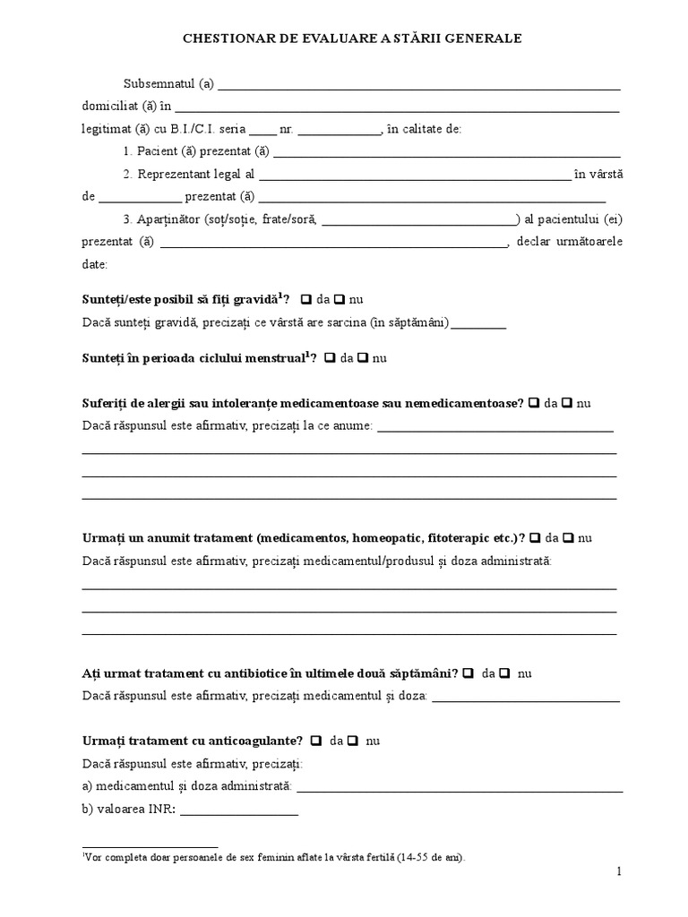 Fisa Stare Generala Pacient | PDF