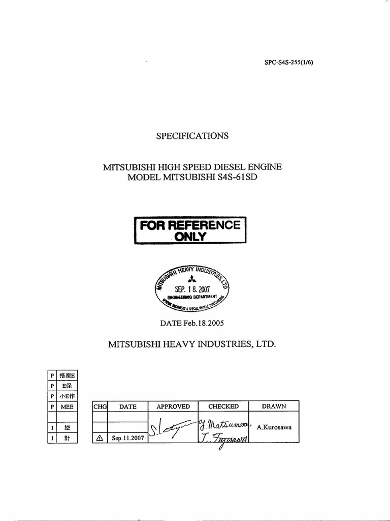 Mitsubishi S4S Engine Specifications | PDF | Diesel Engine | Fuel Injection