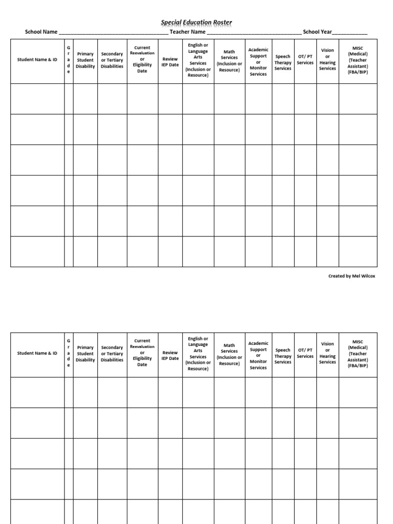Special Education Roster Template | PDF | Inclusion (Education ...