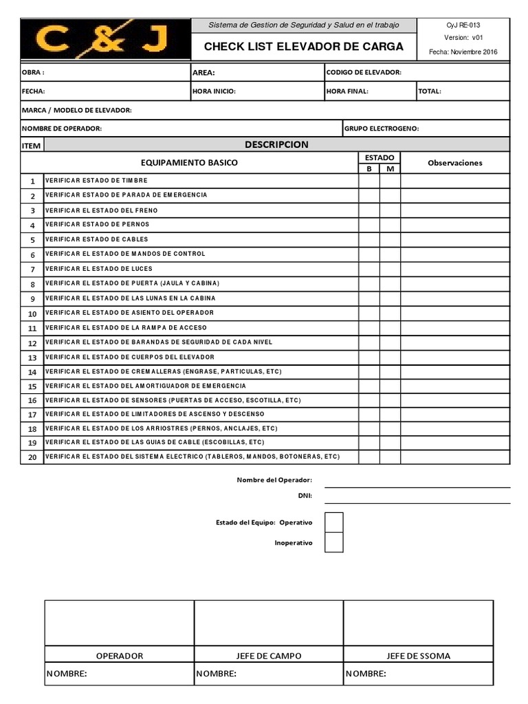 Check List Elevador | PDF
