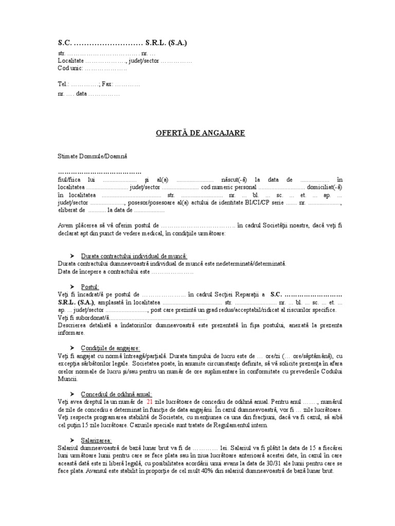 3.4.3 - Model Oferta de Angajare