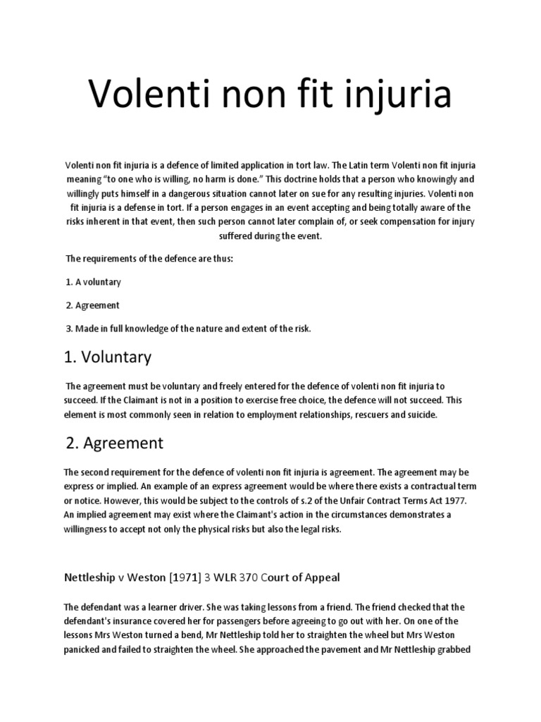 Project On Volenti Non Fit Injuria | PDF | Negligence | Private Law