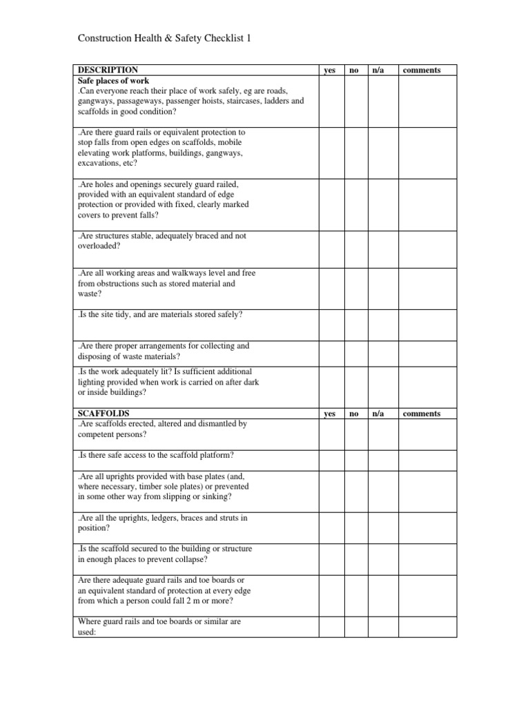 Construction H&SChecklist | PDF | Scaffolding | Personal Protective ...