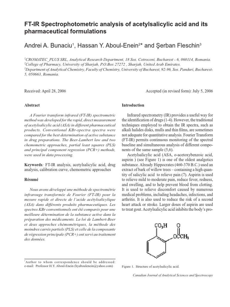 FT-IR Analysis of Acetylsalicylic Acid | PDF | Chemometrics | Aspirin