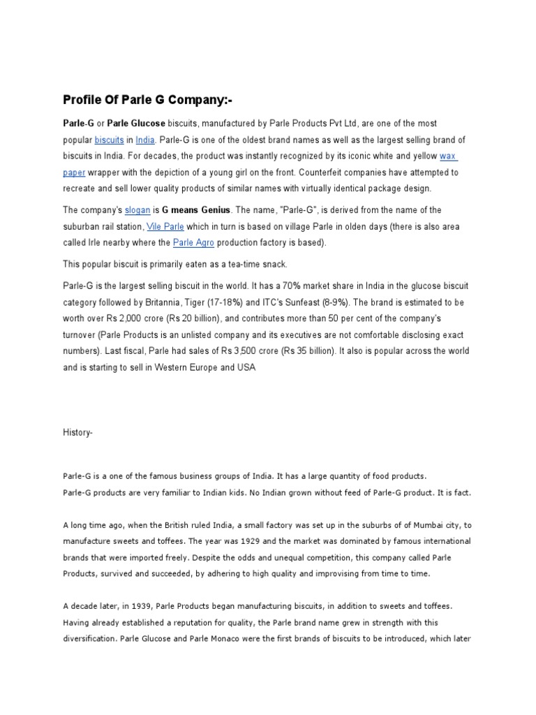 Profile of Parle G Company | PDF