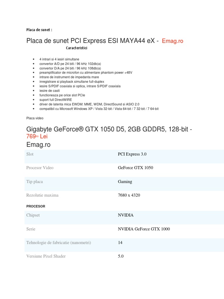 Placa de Sunet PCI Express ESI MAYA44 Ex - : Emag | PDF