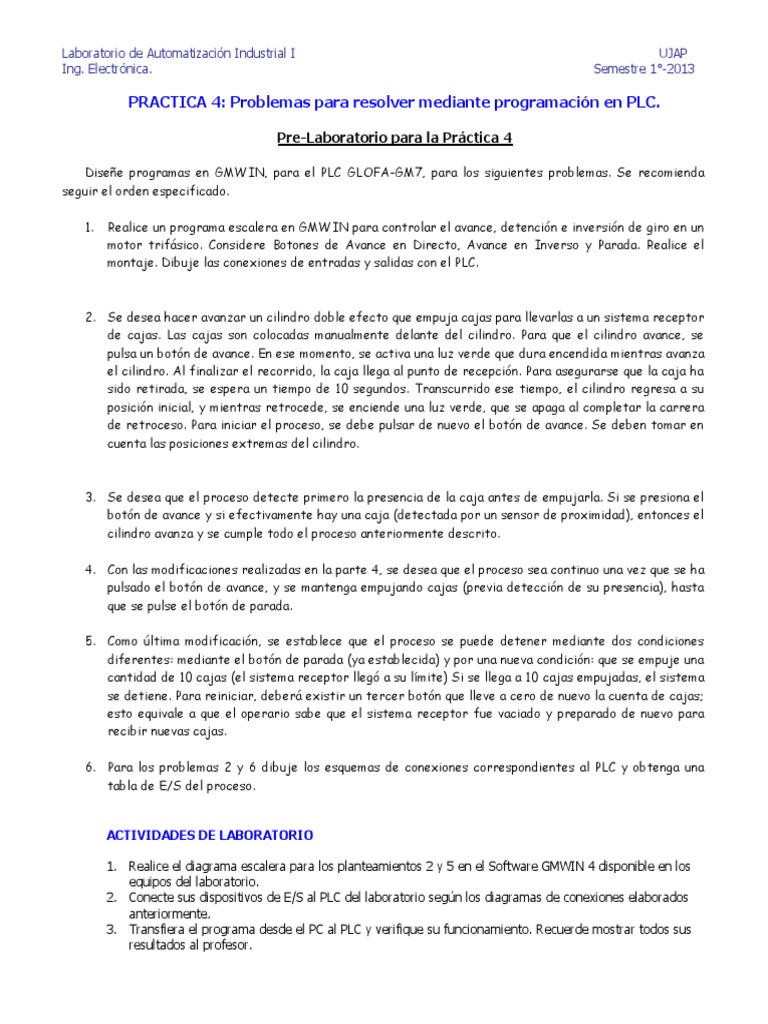 Practica Plc2 2013 | Descargar gratis PDF | Controlador lógico programable | Electrónica