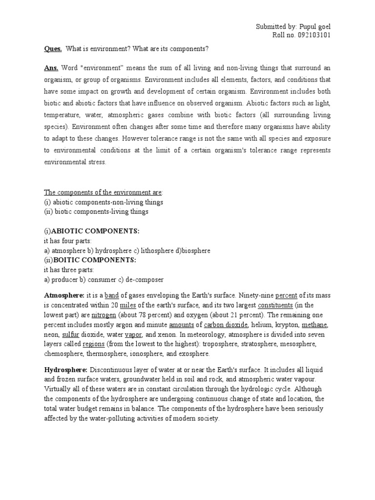 Environment N Its Components | PDF | Atmosphere Of Earth | Natural ...