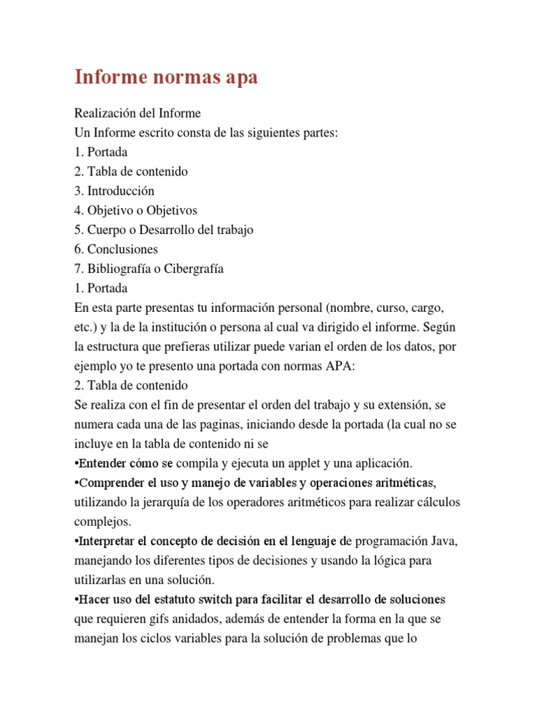 Informe Normas Apa | PDF | Tabla (base de datos) | Lenguaje de programación