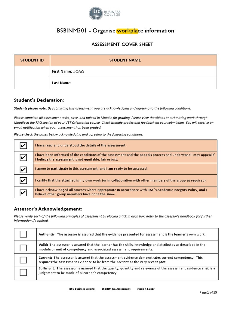Bsbinm301 Assessment Joao v5.0817 | PDF | Educational Assessment | Privacy