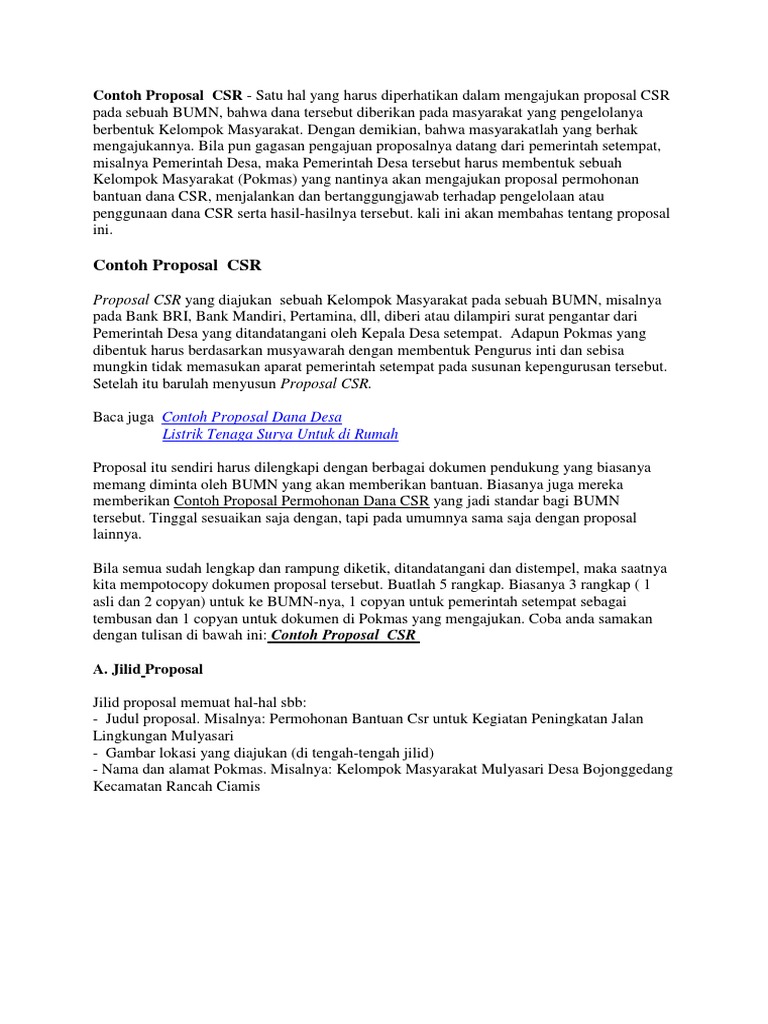 Contoh ProposalCSR | PDF | Karier & Perkembangan