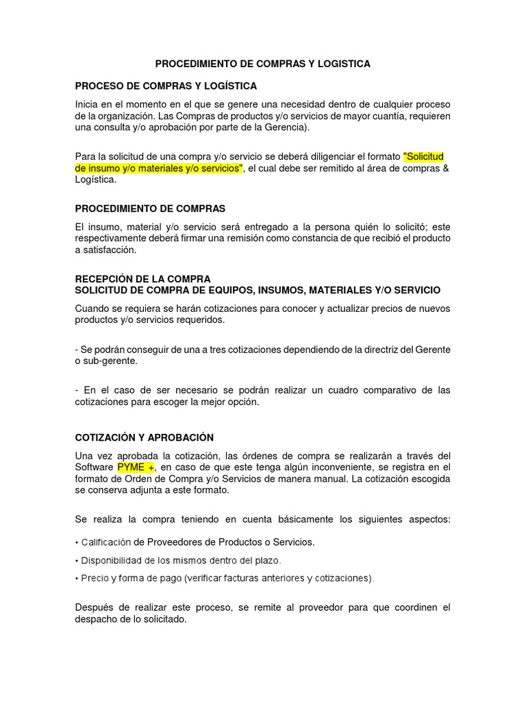 Procedimiento de Compras y Logistica | PDF | Informática | Business