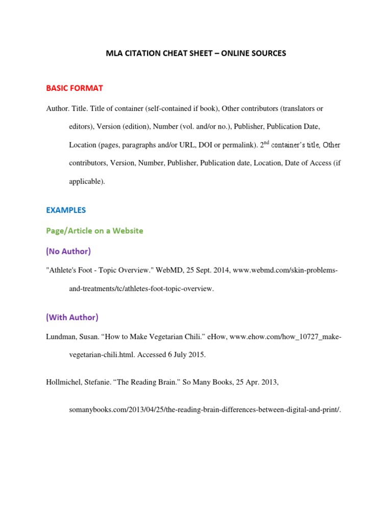 MLA Citation Guide for Online Sources | PDF