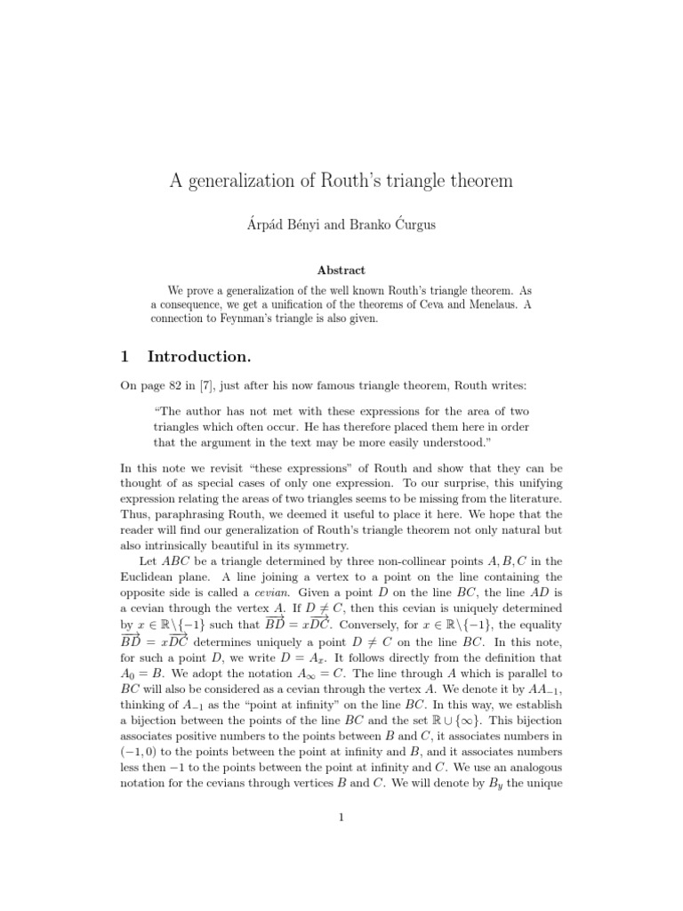 Generalization of Routh's Triangle Theorem Formula | PDF | Fraction ...