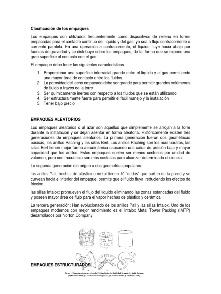 Clasificación De Los Empaques Pdf Catálisis Líquidos