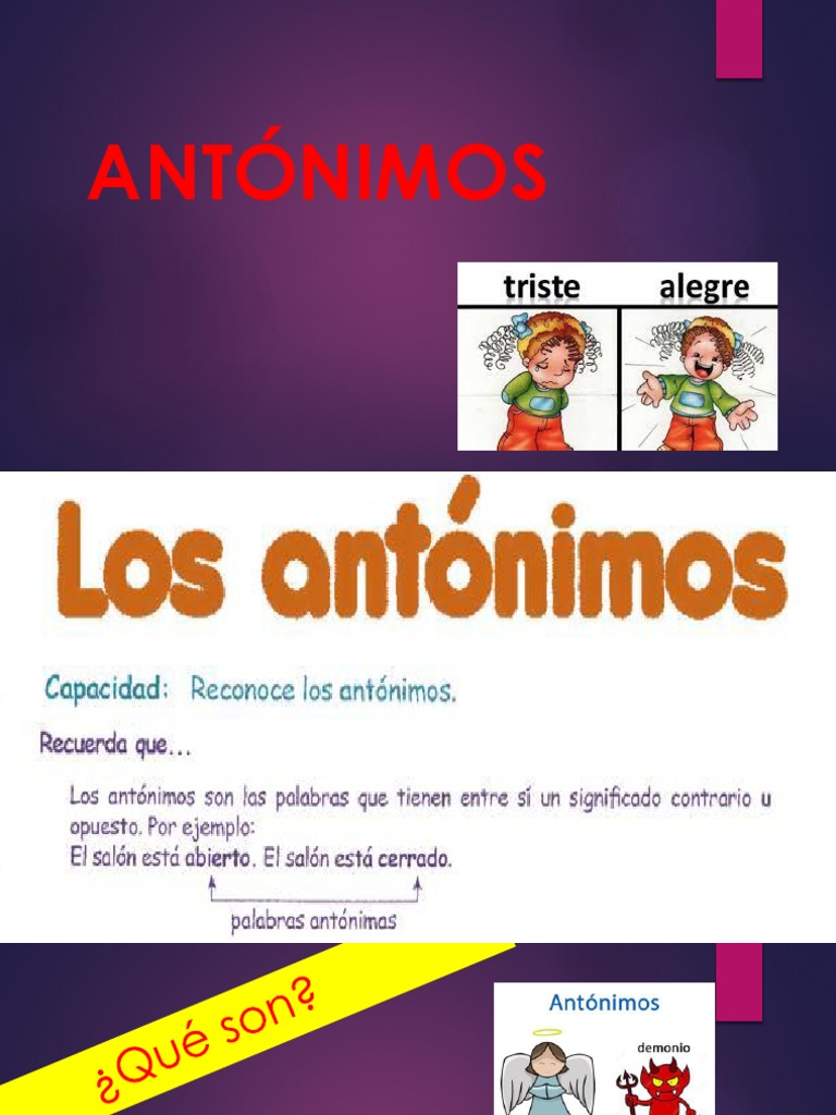 Antónimos: clasificación y ejemplos de palabras con significado opuesto ...
