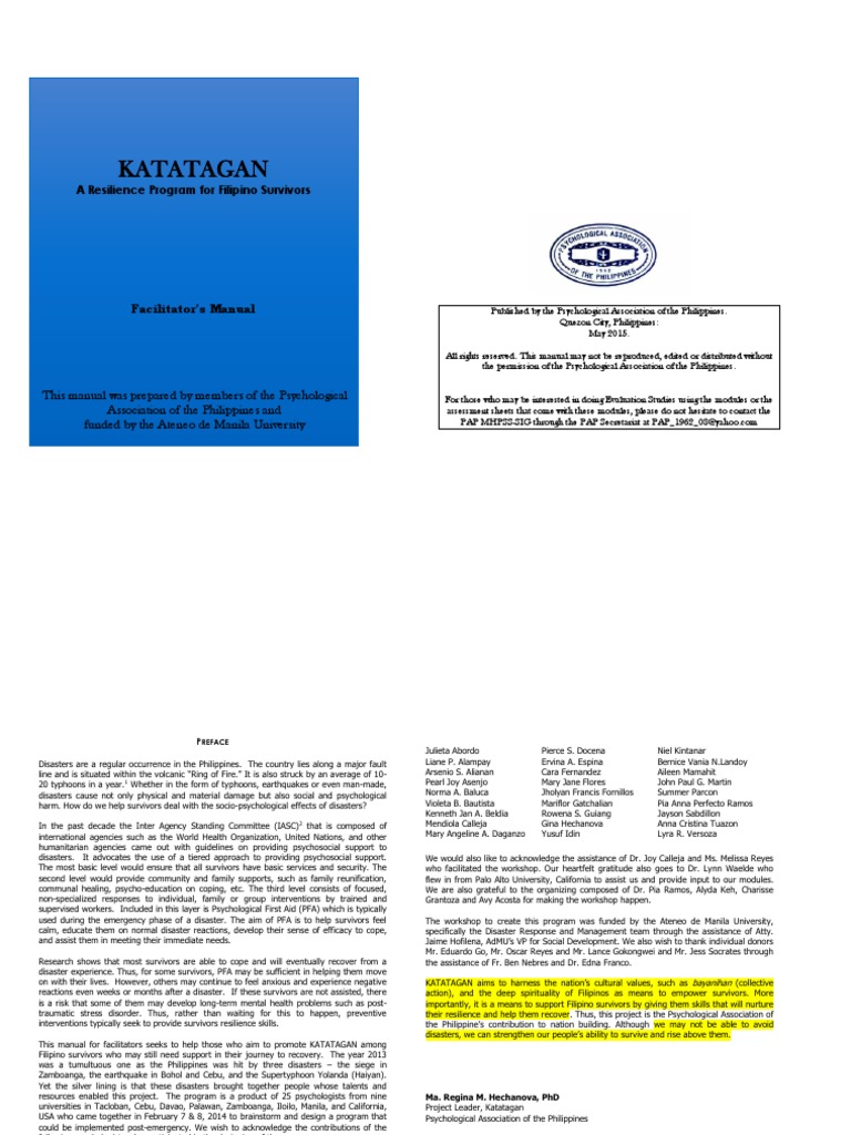 KATATAGAN Program | PDF | Psychological Resilience | Recovery Approach