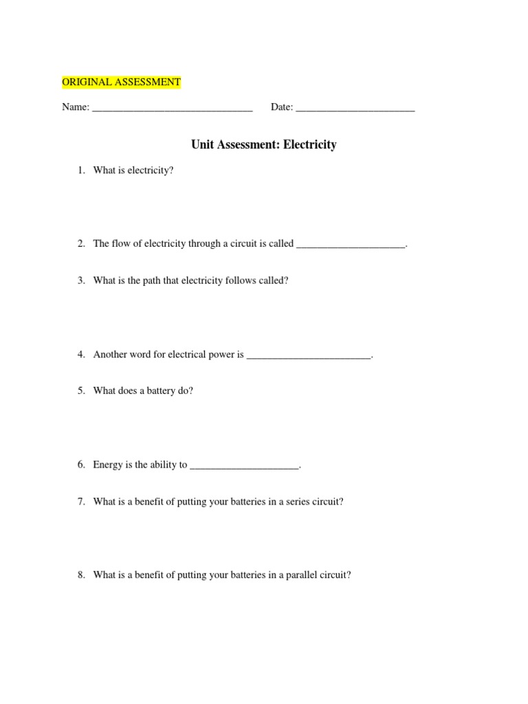 Electricityassessment | PDF | Series And Parallel Circuits | Electricity