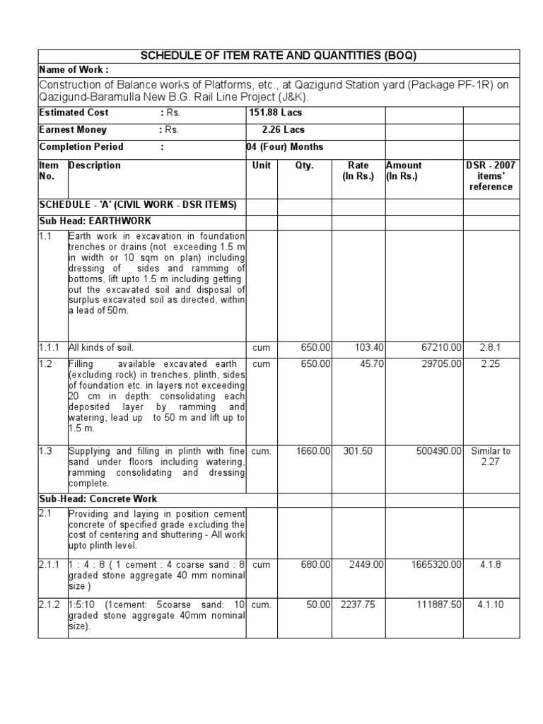 BOQ- Bal Works PF-1 R (Qzgnd) | Concrete | Brick
