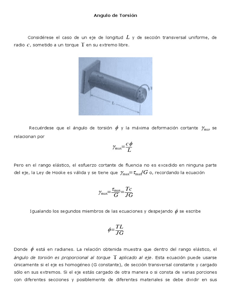 Cálculo del ángulo de torsión de un eje sometido a torque | PDF