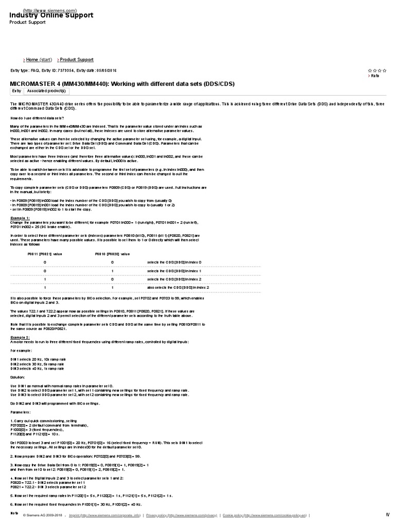MICROMASTER 4 (MM430 - MM440) - Working With Different Data Sets (DDS ...