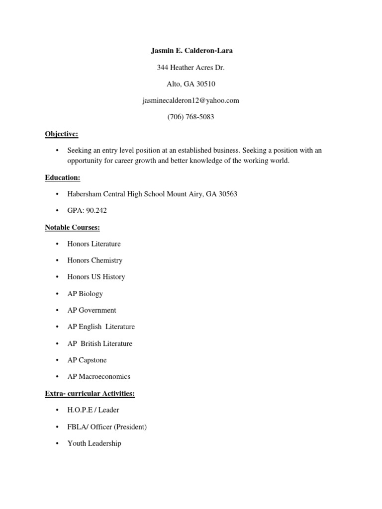 Entry-Level Resume of Jasmin Calderon-Lara | PDF