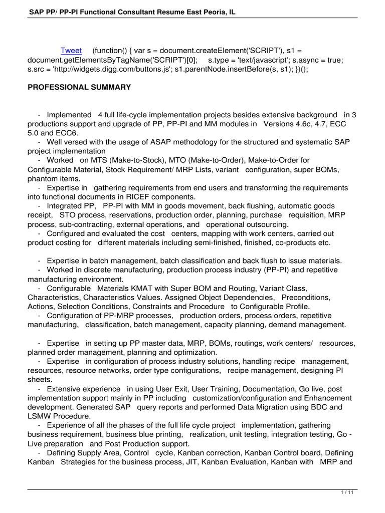 Sap PP PP Pi Functional Consultant Resume East Peoria Il | PDF ...