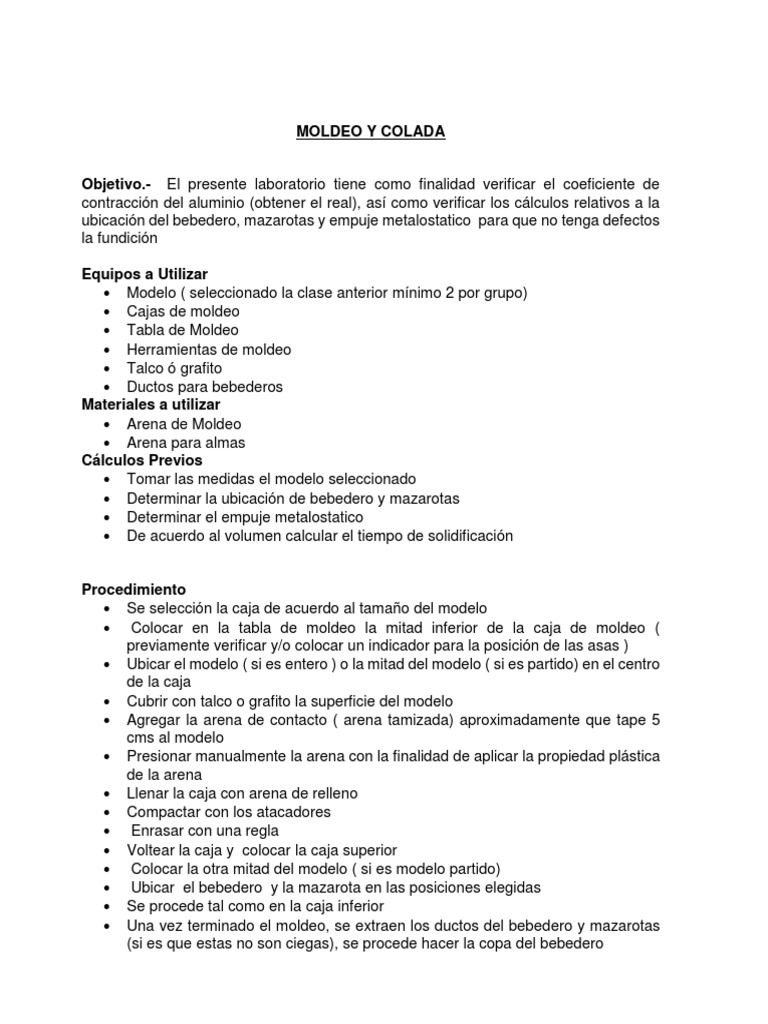 Laboratorio de Moldeo y Colada | PDF | Fundición | Aluminio