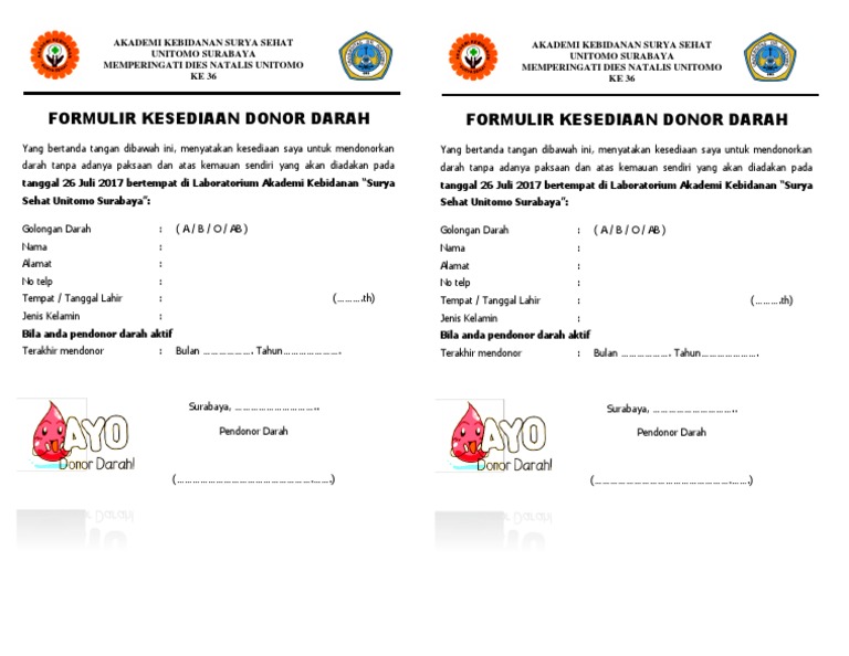 Formulir Kesediaan Donor Darah | PDF