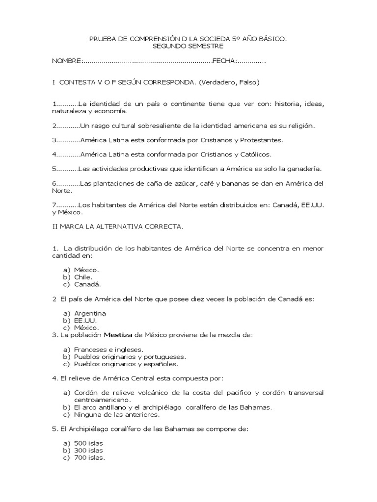 Prueba de Comprensión D La Socieda 5 | PDF | Ciencias sociales | Viajes ...