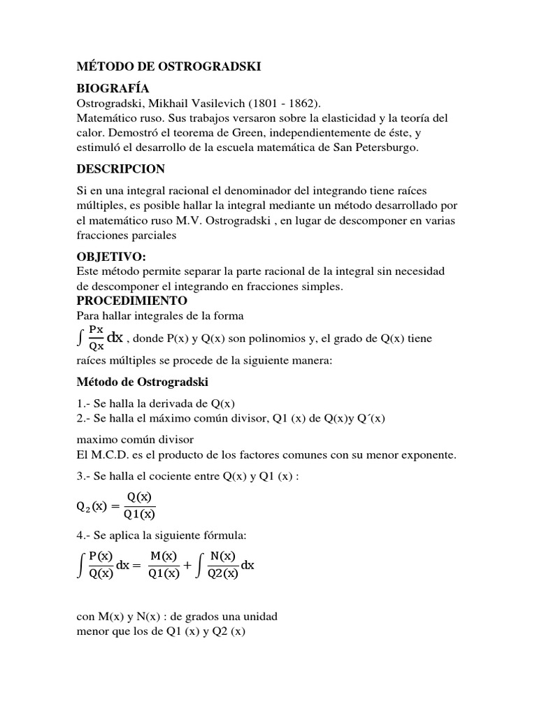 Método de Ostrogradski en Integrales | PDF | Integral | Fracción ...