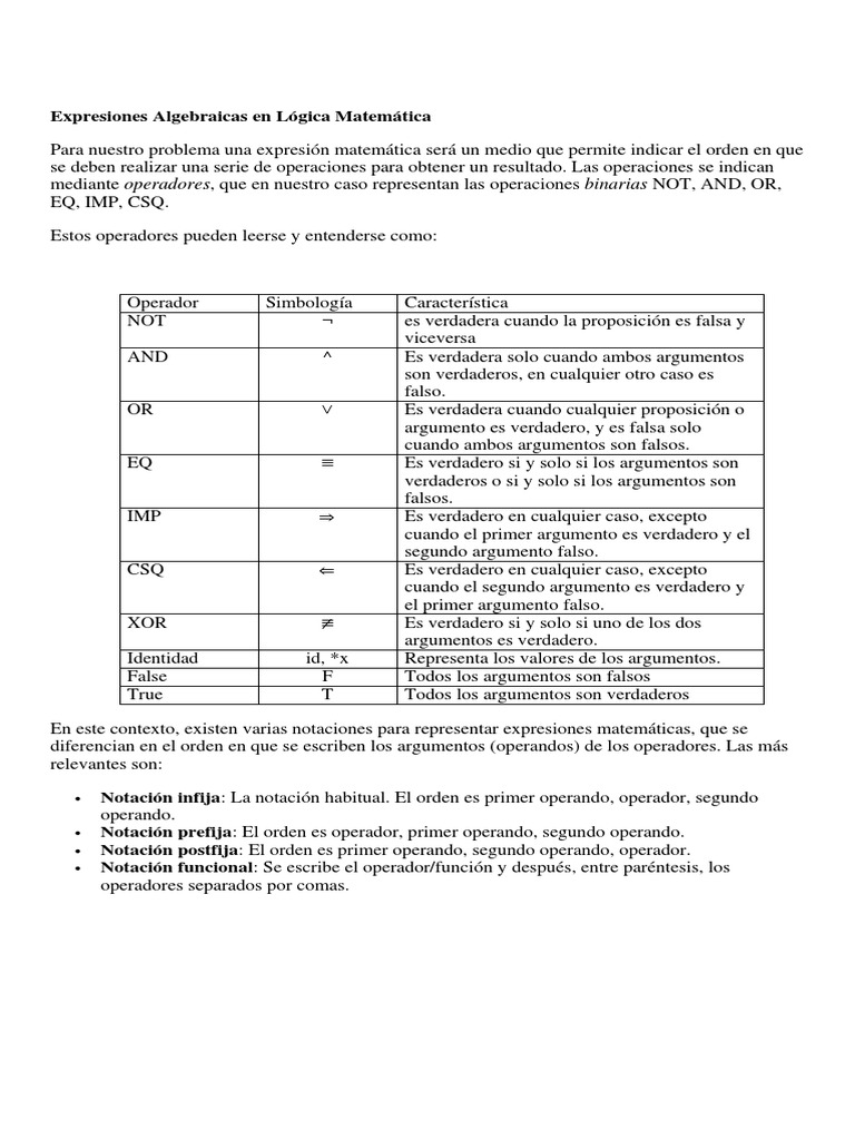 Lógica Matemática y Notaciones | PDF | Si y solo si | Operador ...