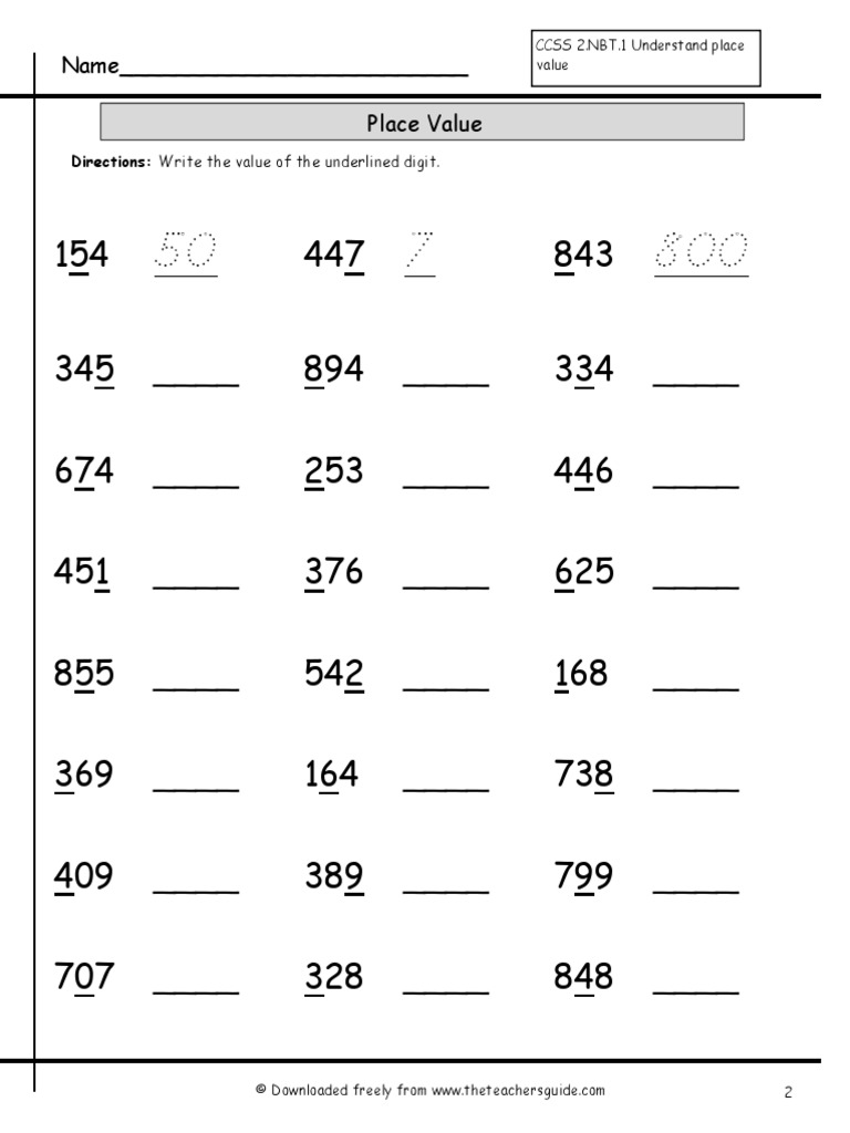 Place Value 2 Ones Tens Hundreds | PDF