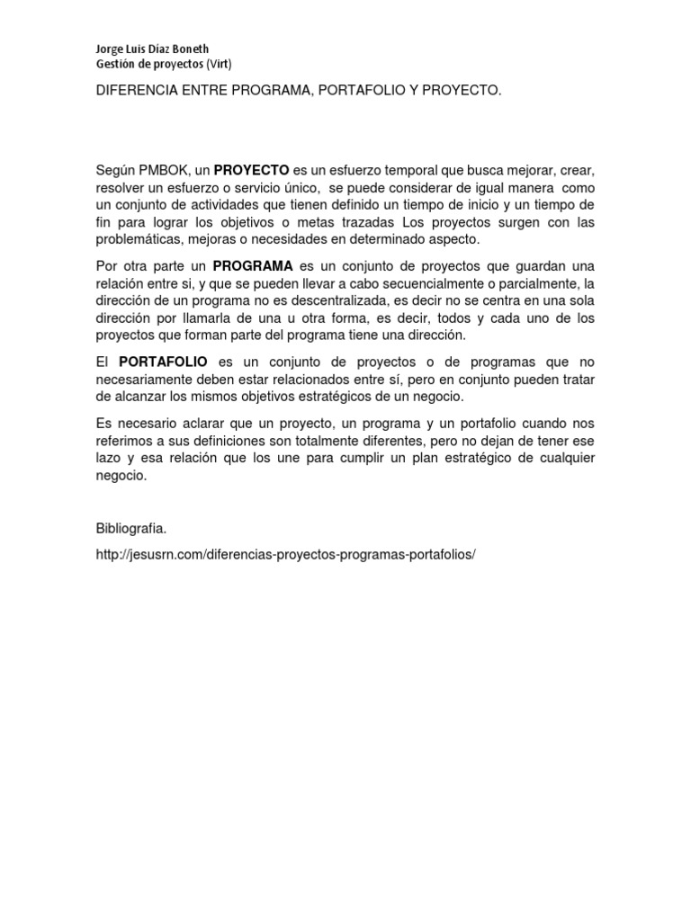 Programa, Proyecto y Portafolio. | PDF