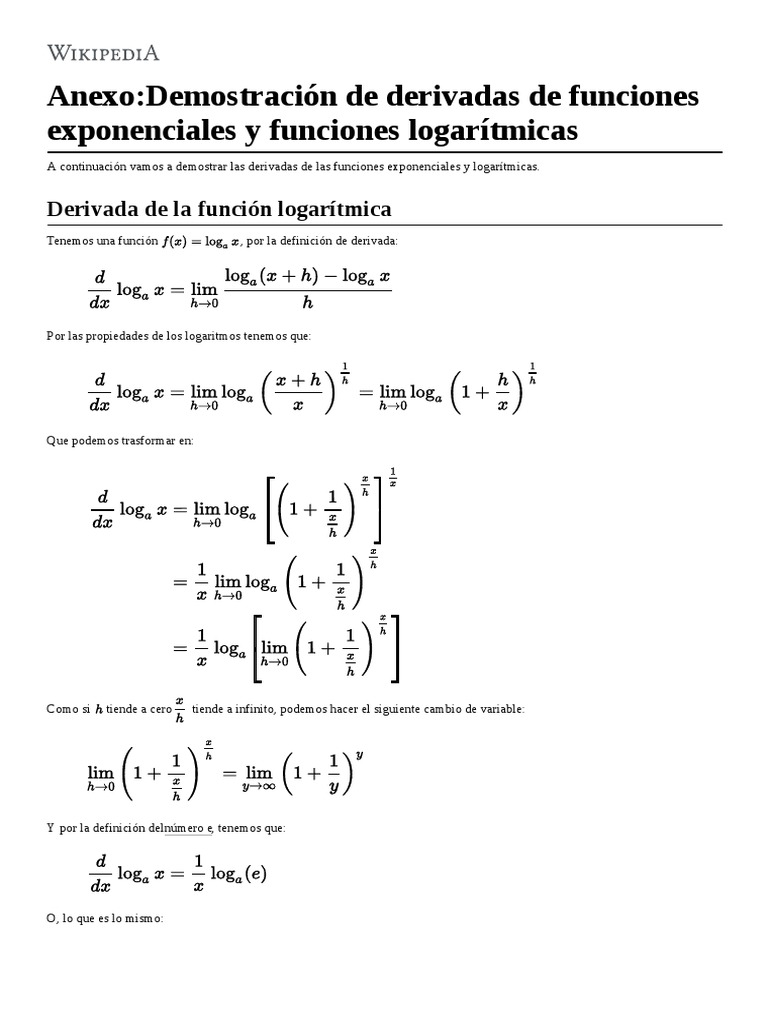 Anexo Demostración de Derivadas de Funciones Exponenciales y Funciones Logarítmicas | PDF