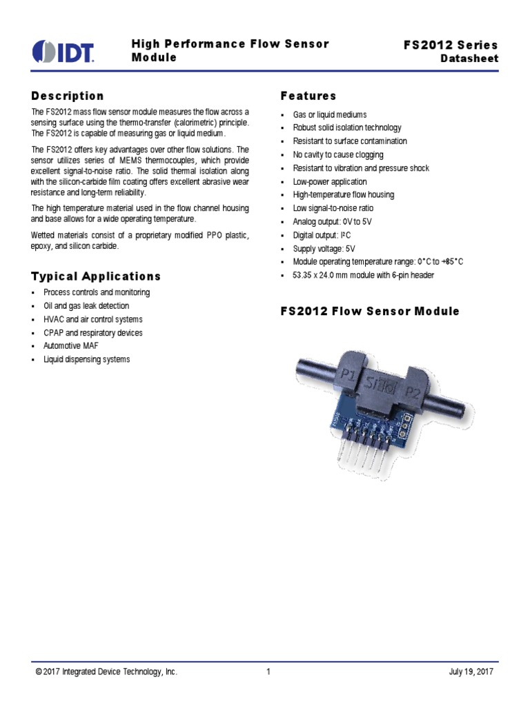 IDT FS2012-Flow Sensor | PDF | Sensor | Manufactured Goods