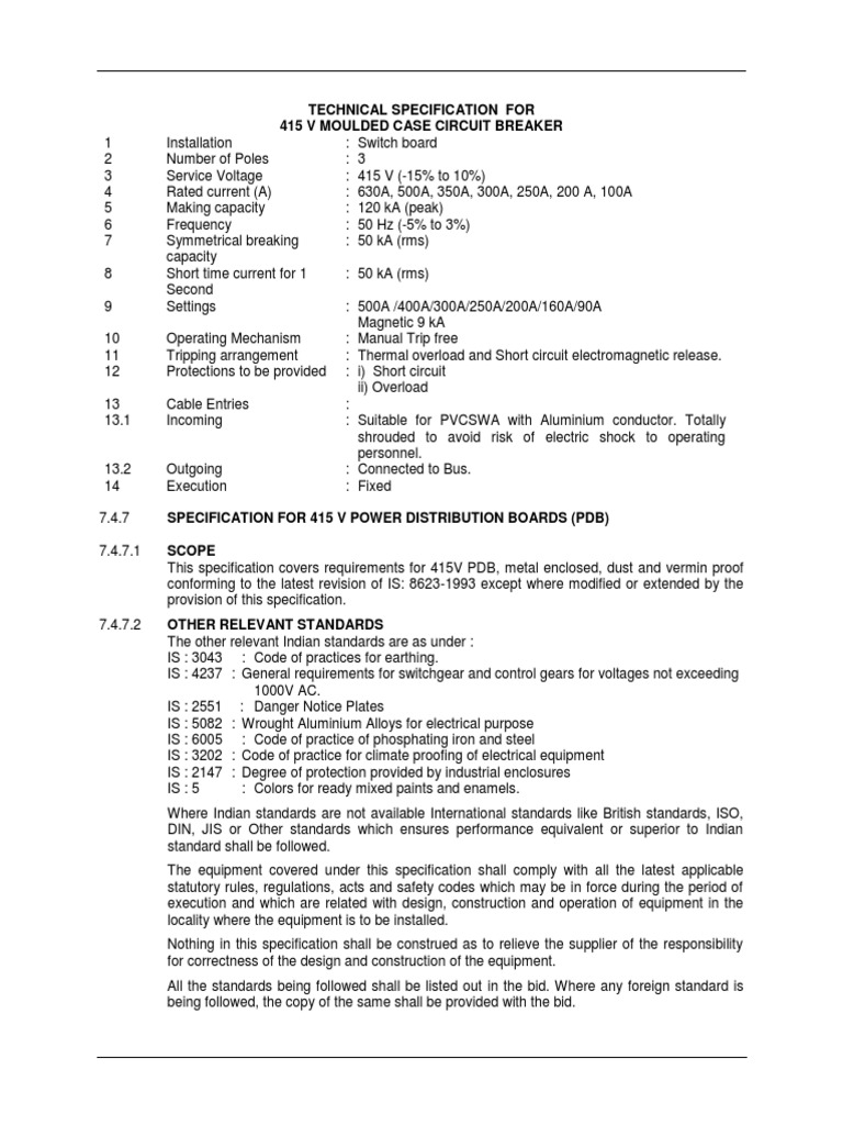 MCCB Spec | PDF | Specification (Technical Standard) | Engineering