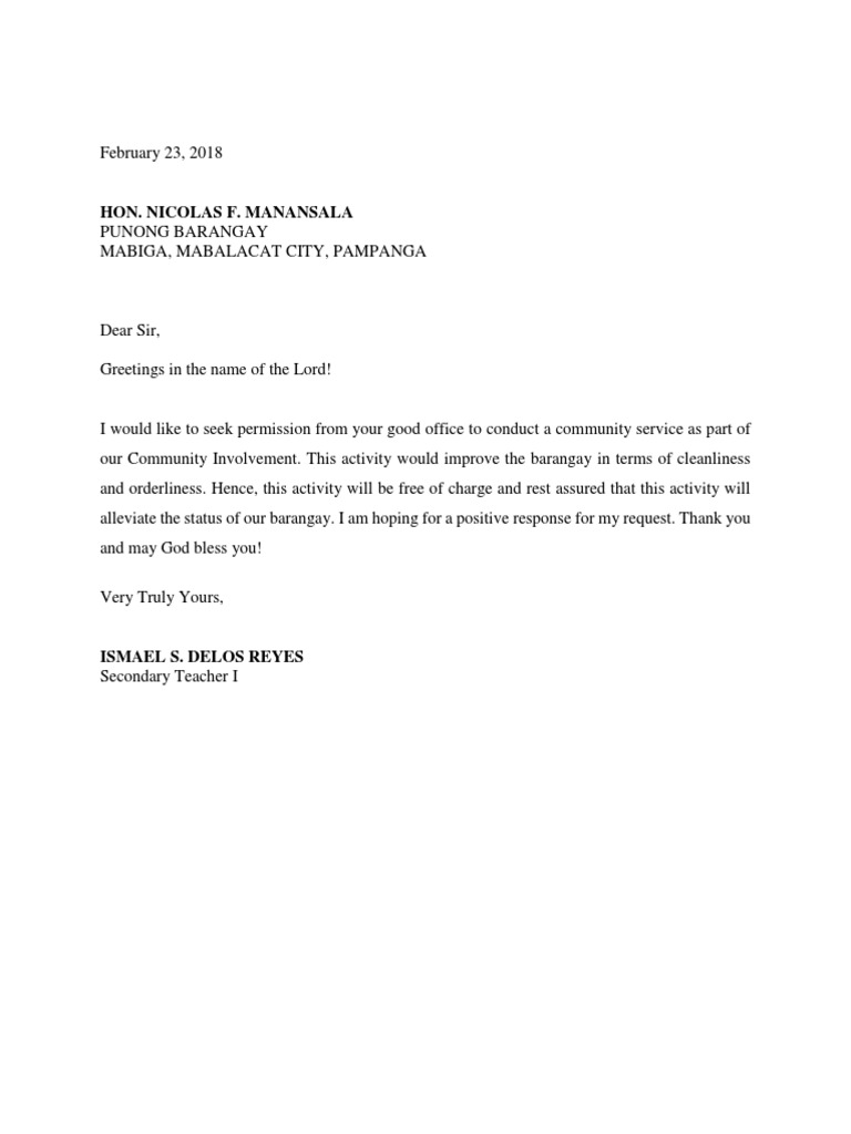 Letter To Barangay Captain | PDF