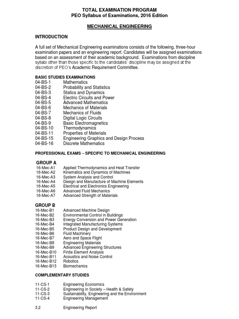 PEO Syllabus for Mechanical Engineering | PDF