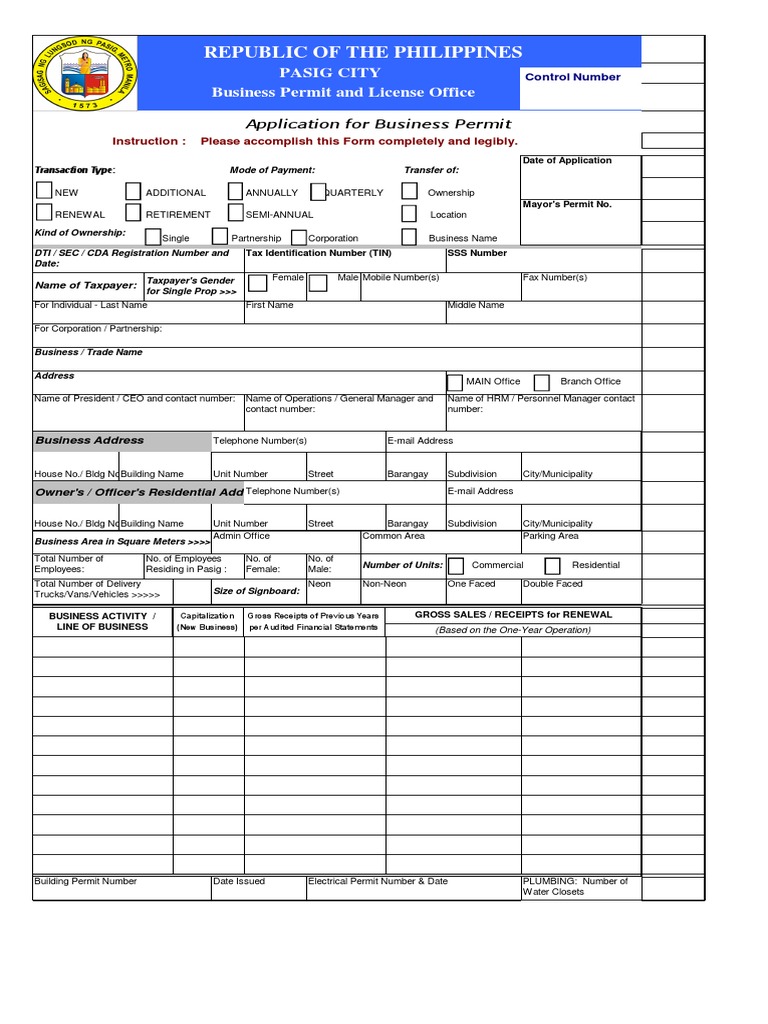 Pasig City Business Permit Application | PDF | Taxpayer | Business