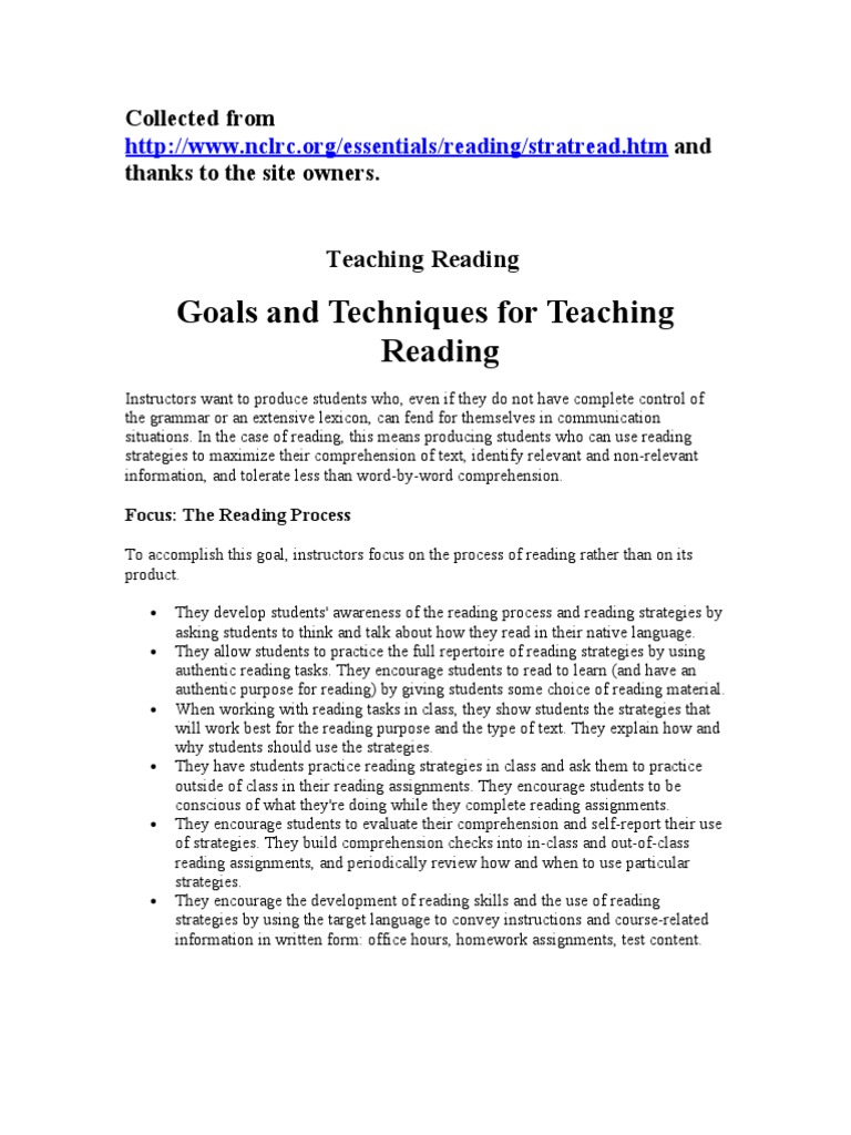 Goals and Techniques of Reading Skills Thesis Preparation | PDF ...