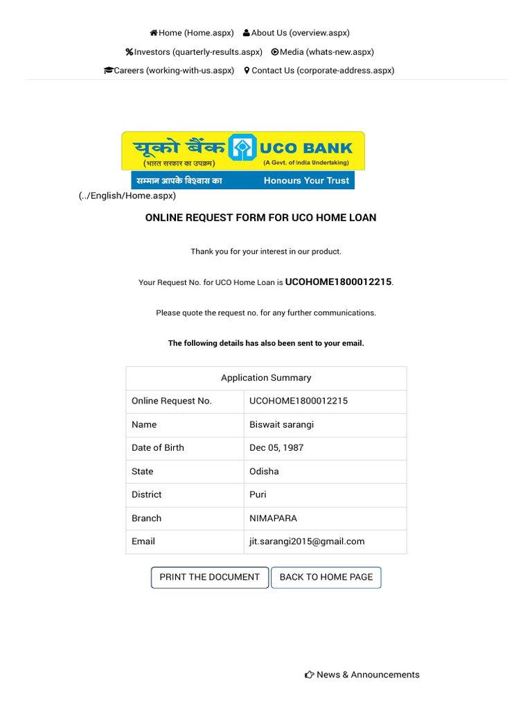 Online Request Form For Uco Home Loan | PDF | Banking | Service Industries