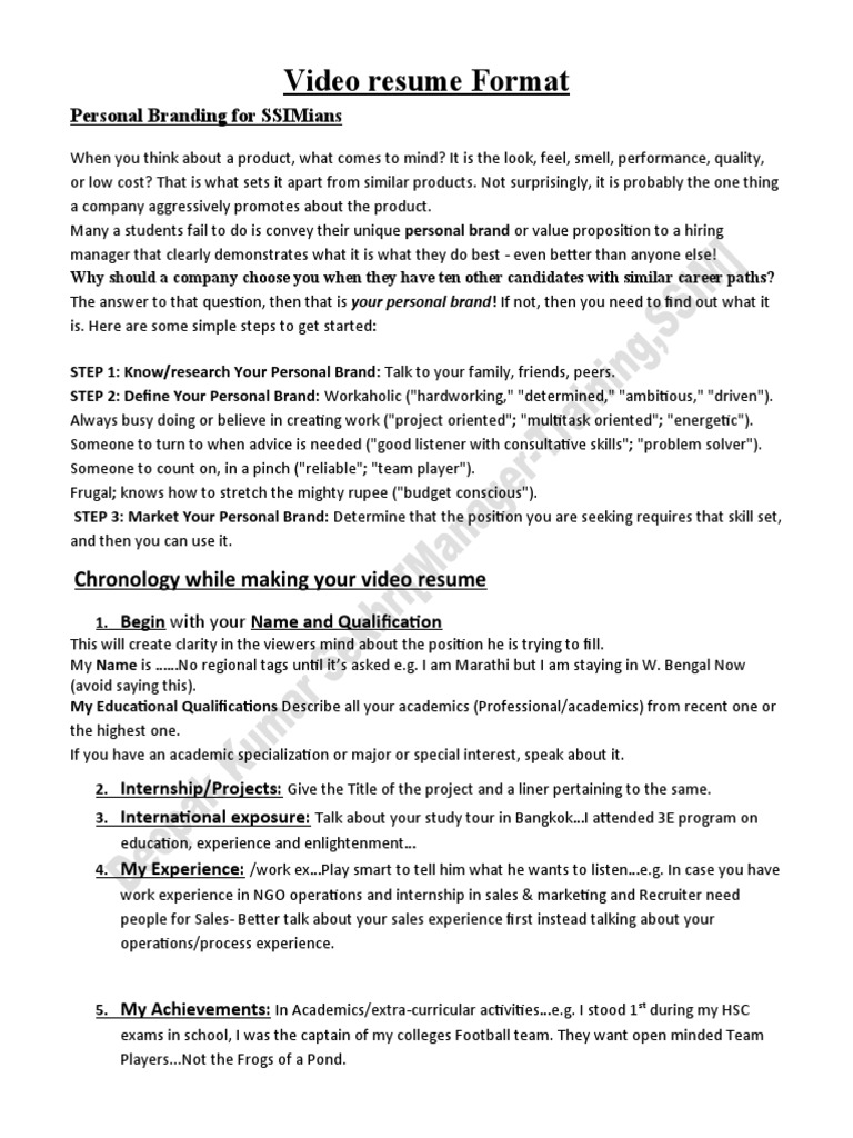 Video Resume Format | PDF | Business | Cognition